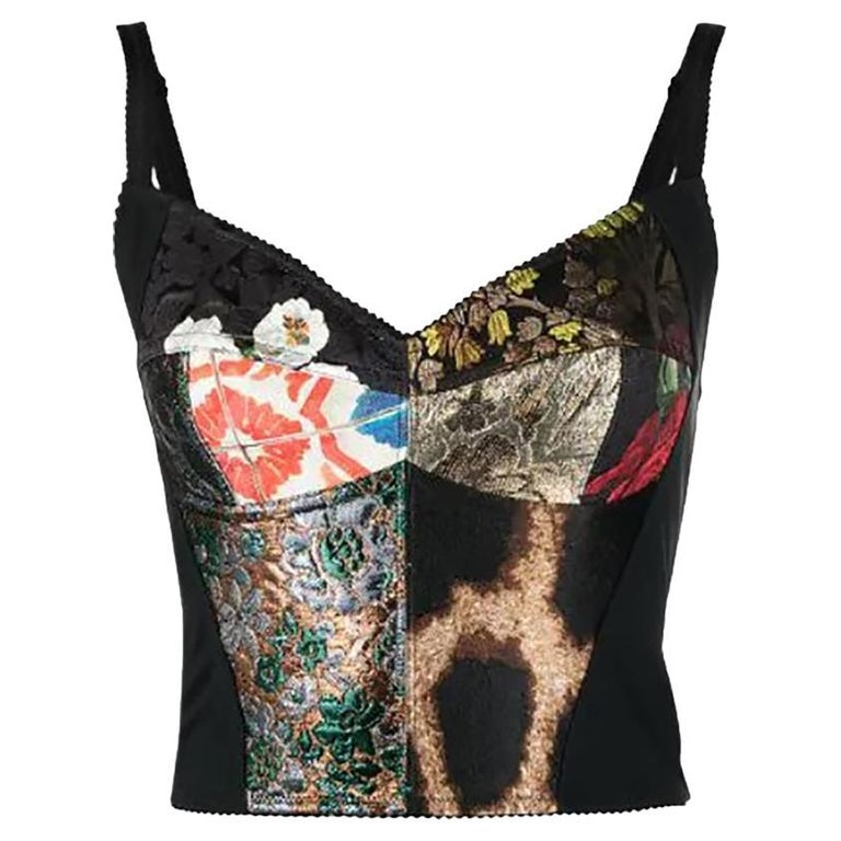 Dolce and Gabbana Multicolor Black Floral Corset Bustier Sleeveless ...