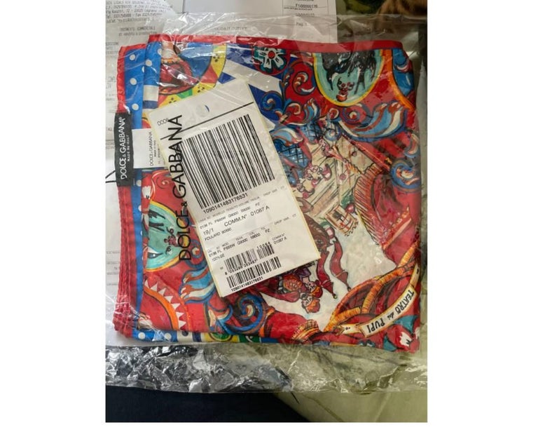Dolce and Gabbana Multicolor Blue Red Silk Carretto Sicily Scarf Wrap ...