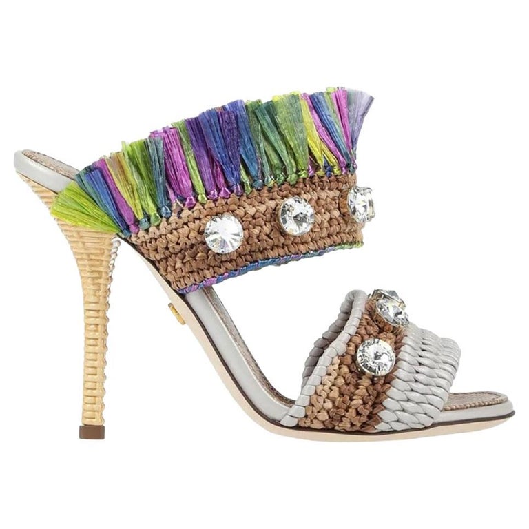Dolce and Gabbana Multicolor Cloth Tropical Jungle Sandals Heels Shoes ...