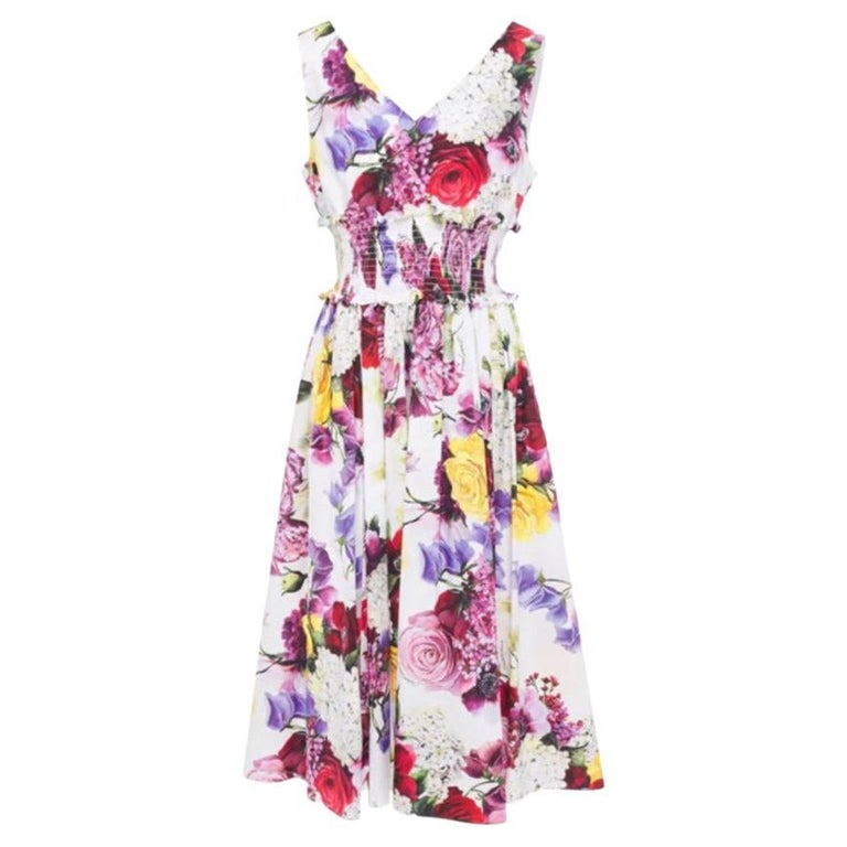 Dolce and Gabbana Multicolor Cotton Floral Hydrangea Rose Poplin Midi ...