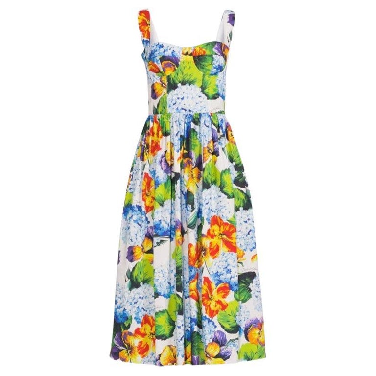 Dolce and Gabbana Multicolor Cotton Floral Mid-length Sicily ...