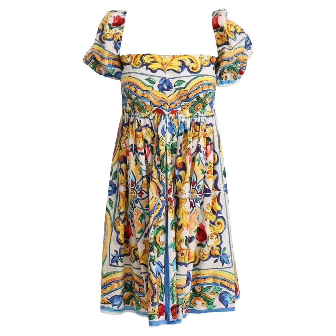 Dolce and Gabbana Multicolor Cotton Floral Sicily Maiolica Midi Dress ...