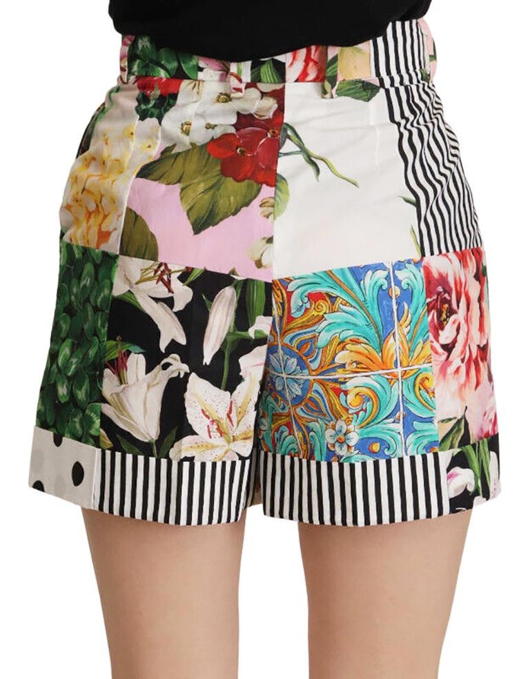 Dolce and Gabbana Multicolor Cotton Patchwork Floral Casual Shorts Mini ...