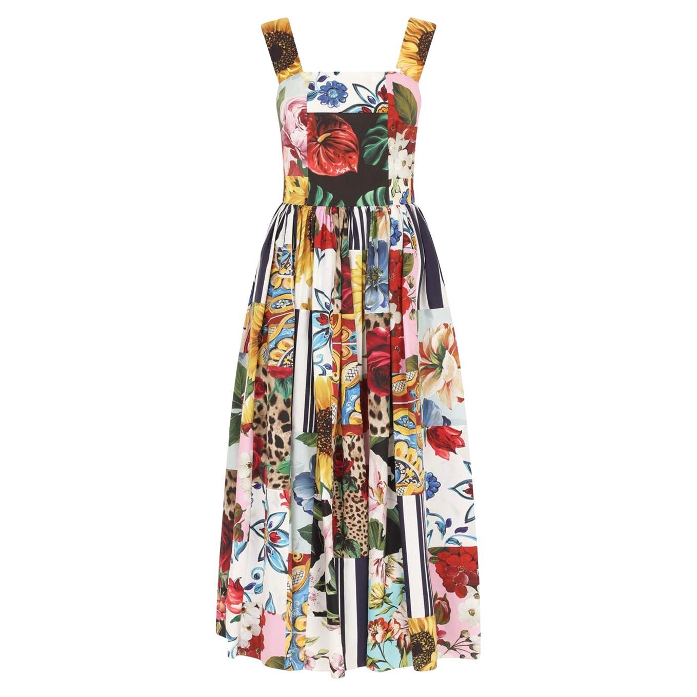 Dolce and Gabbana Multicolor Cotton Patchwork Floral Leopard Mid-length ...