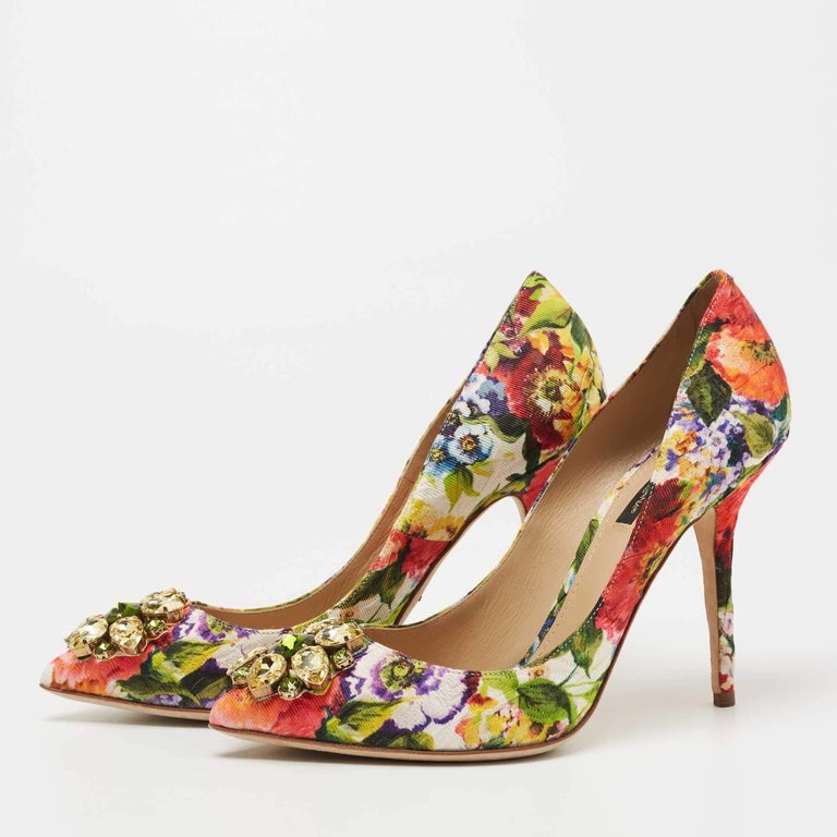 Dolce and Gabbana Multicolor Fabric Crystal Embellished Bellucci Pumps ...