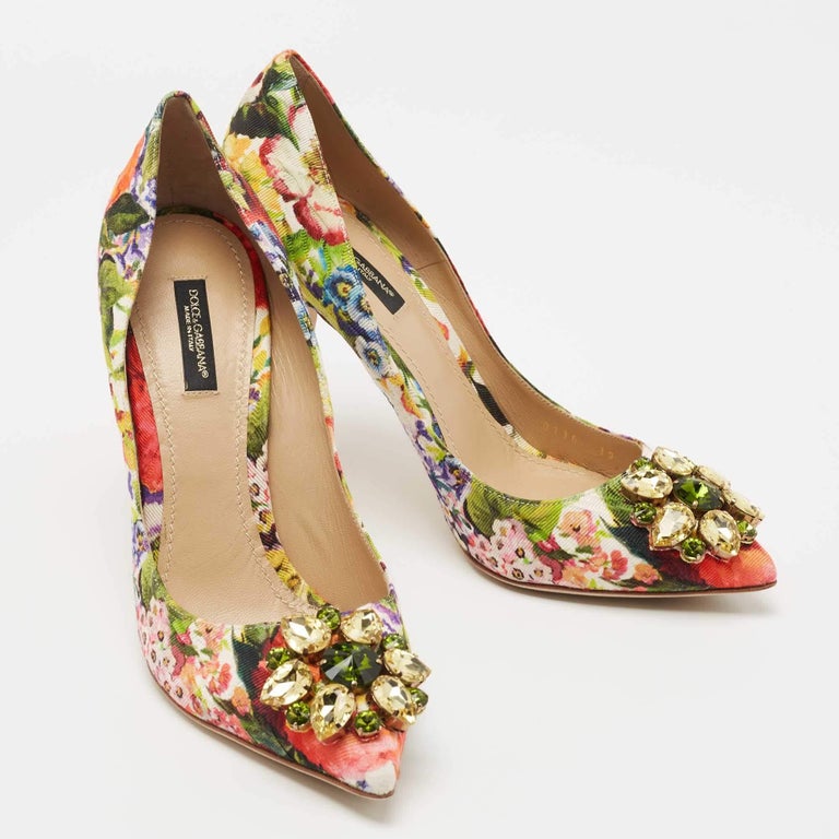 Dolce and Gabbana Multicolor Fabric Crystal Embellished Bellucci Pumps ...