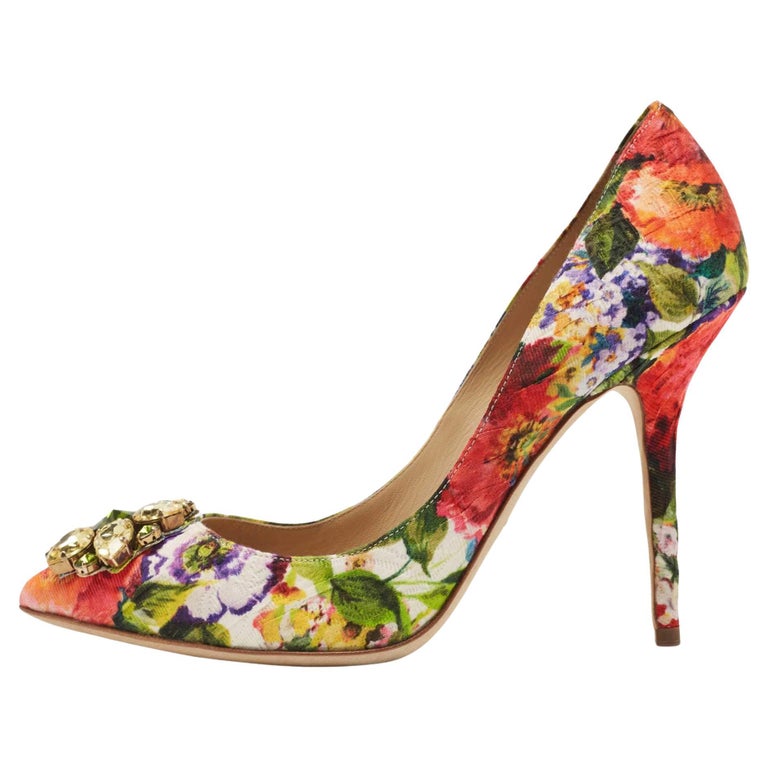 Dolce and Gabbana Multicolor Fabric Crystal Embellished Bellucci Pumps ...