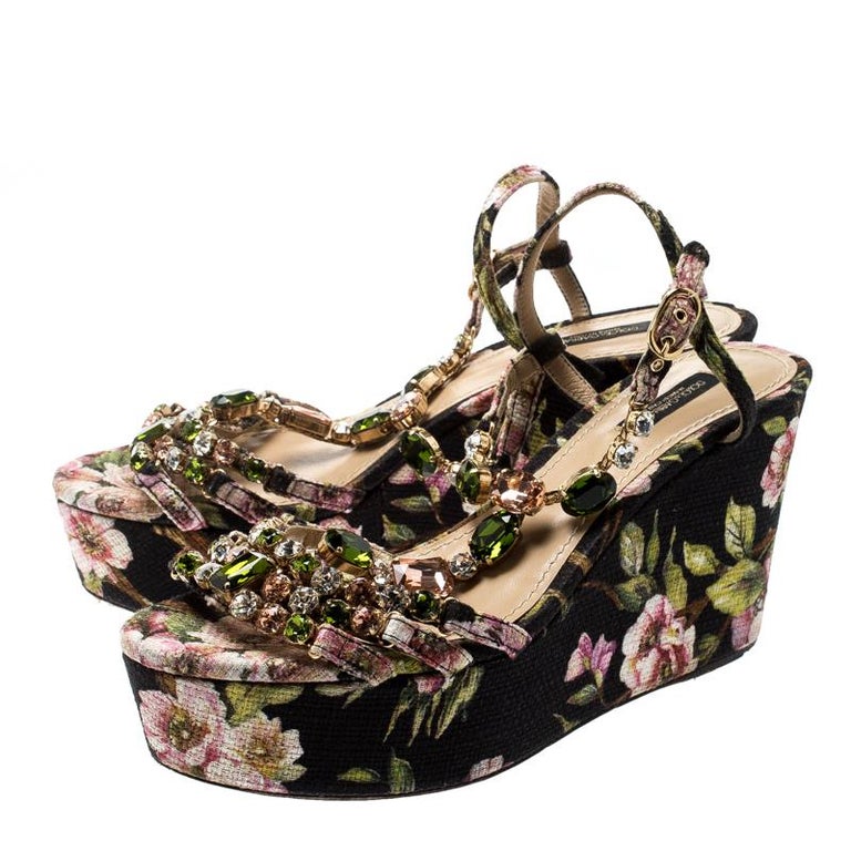Dolce and Gabbana Multicolor Floral Crystal Embellished Platform ...