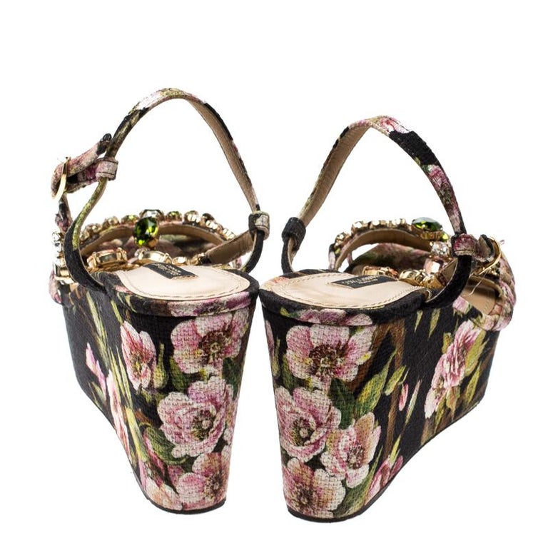Dolce and Gabbana Multicolor Floral Crystal Embellished Platform ...
