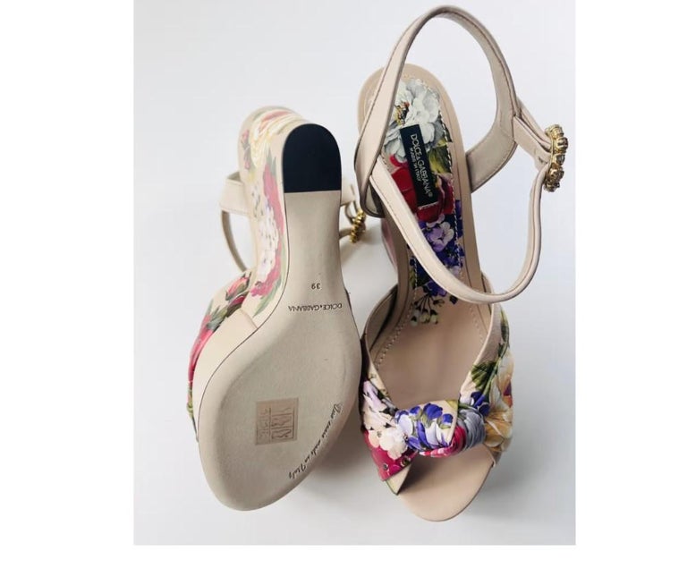 Dolce and Gabbana Multicolor Leather Floral Camelia Wedge Sandals Shoes ...