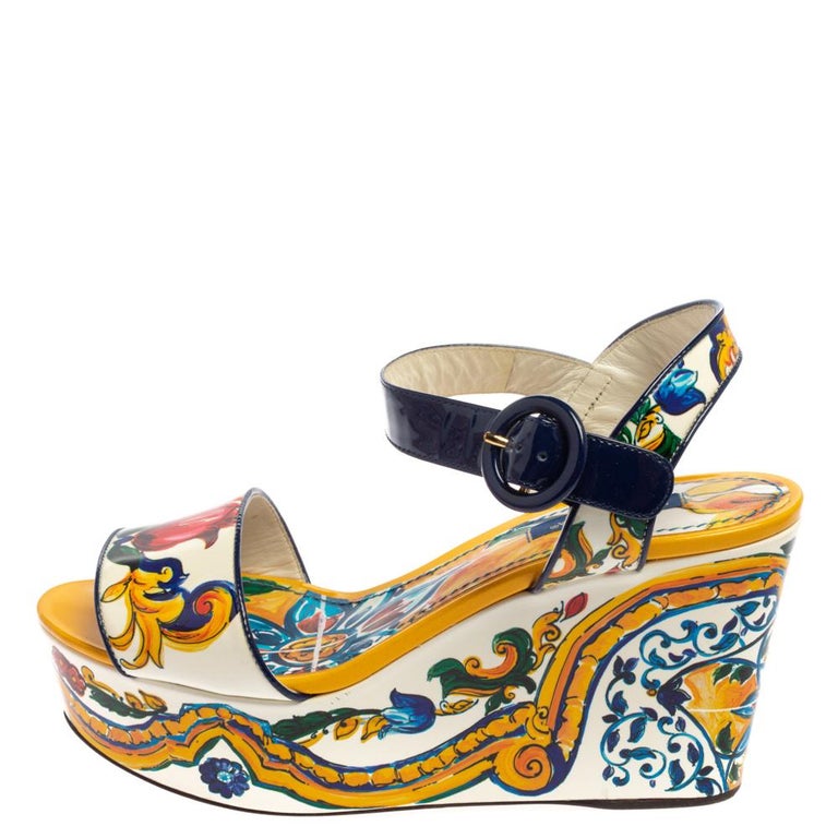 Dolce And Gabbana Multicolor Majolica Print Patent Leather Strap