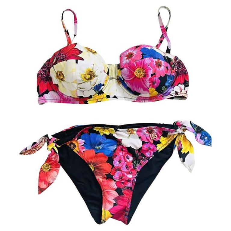 Dolce And Gabbana Multicolor Pink Floral Bikini Swimsuit Swimwear Beachwear For Sale At 1stdibs