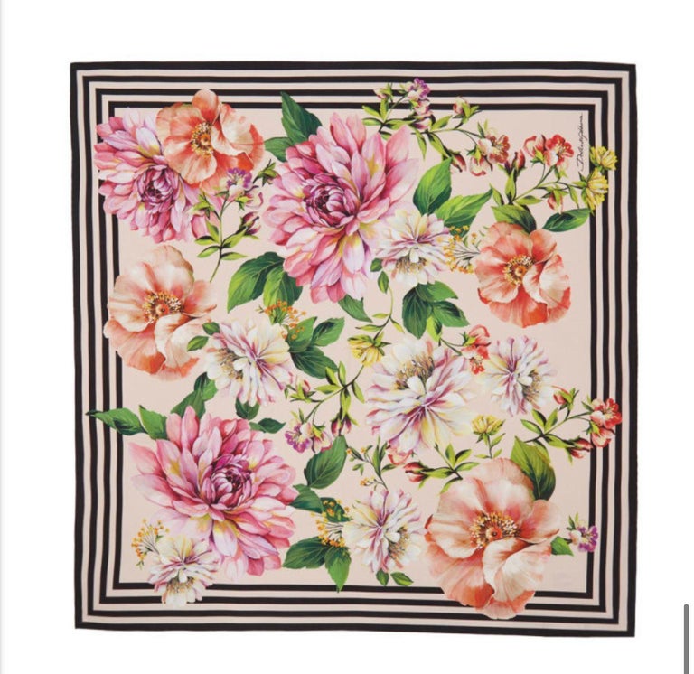 Dolce and Gabbana Multicolor Pink Silk Floral Scarf Wrap Cover Up ...