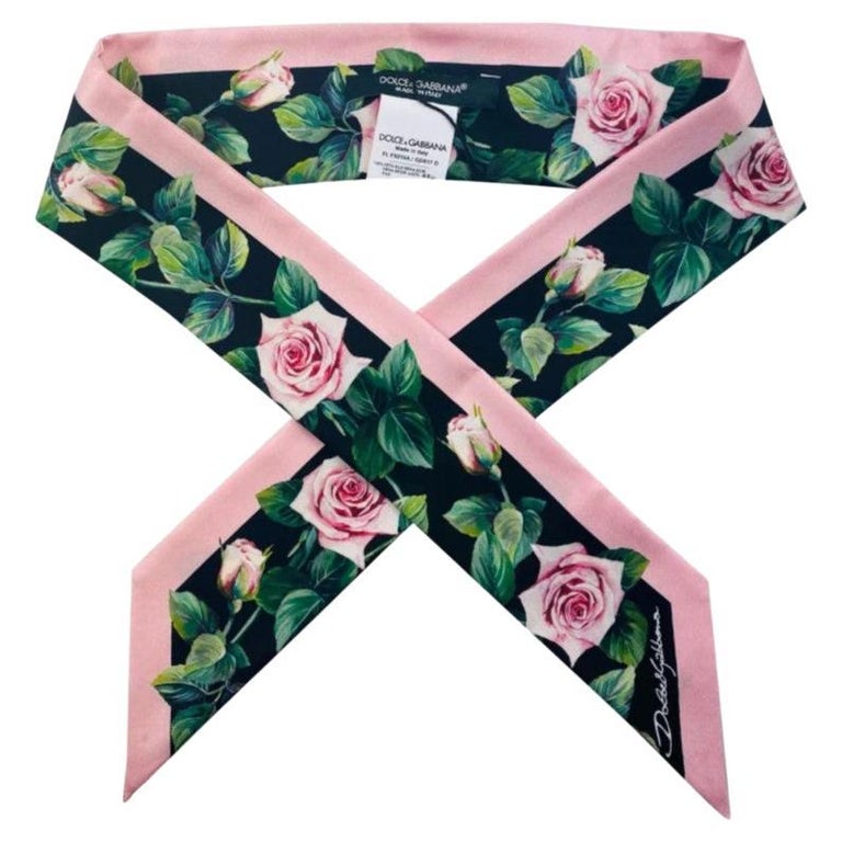 Dolce and Gabbana Multicolor Pink Silk Rose Scarf Headscarf Tie DG ...