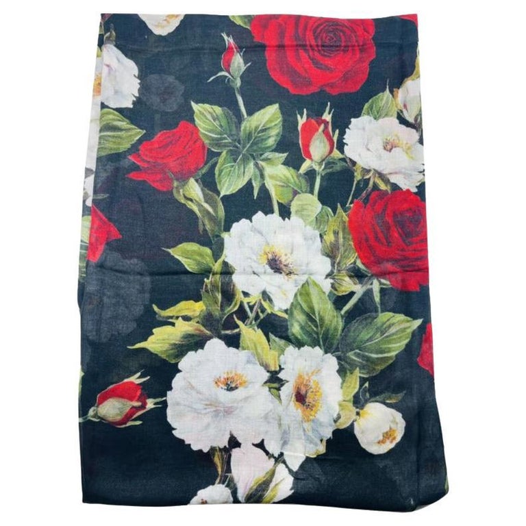 Dolce and Gabbana Multicolor Red Black Cashmere Blend Rose Scarf Wrap ...