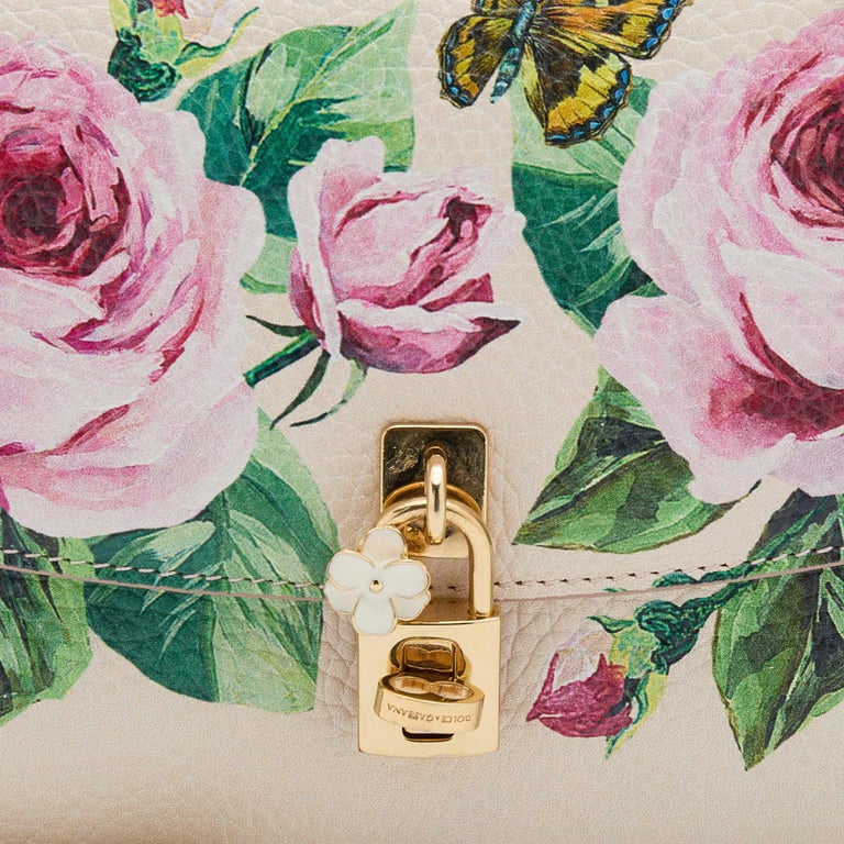 Dolce and Gabbana Multicolor Rose Print Leather Miss Dolce Chain ...