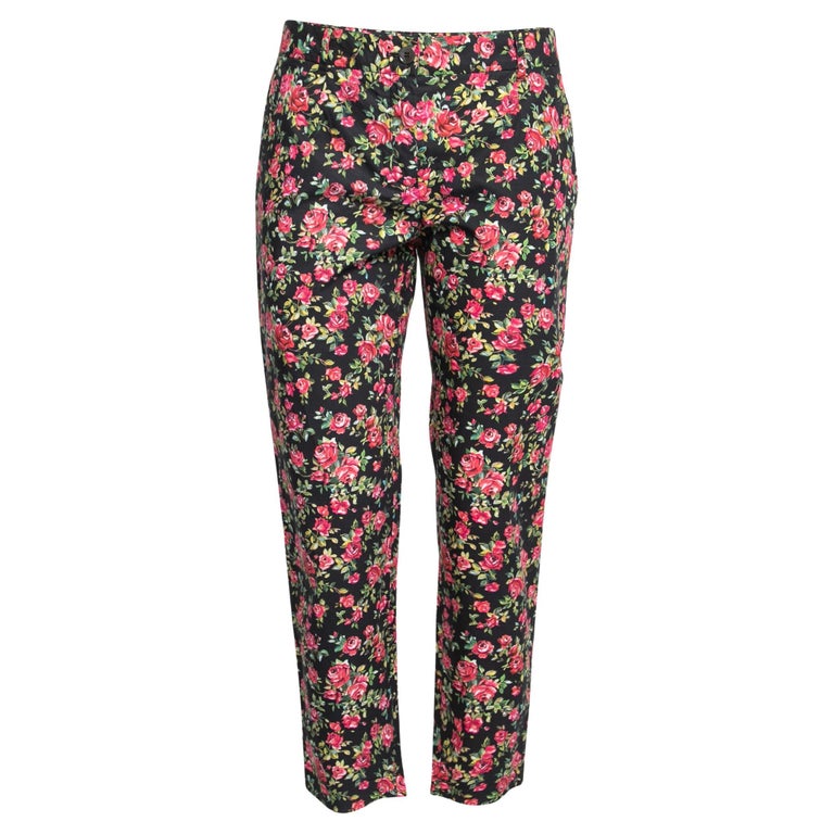 Dolce and Gabbana Multicolor Rose Printed Cotton Pants M For Sale at ...