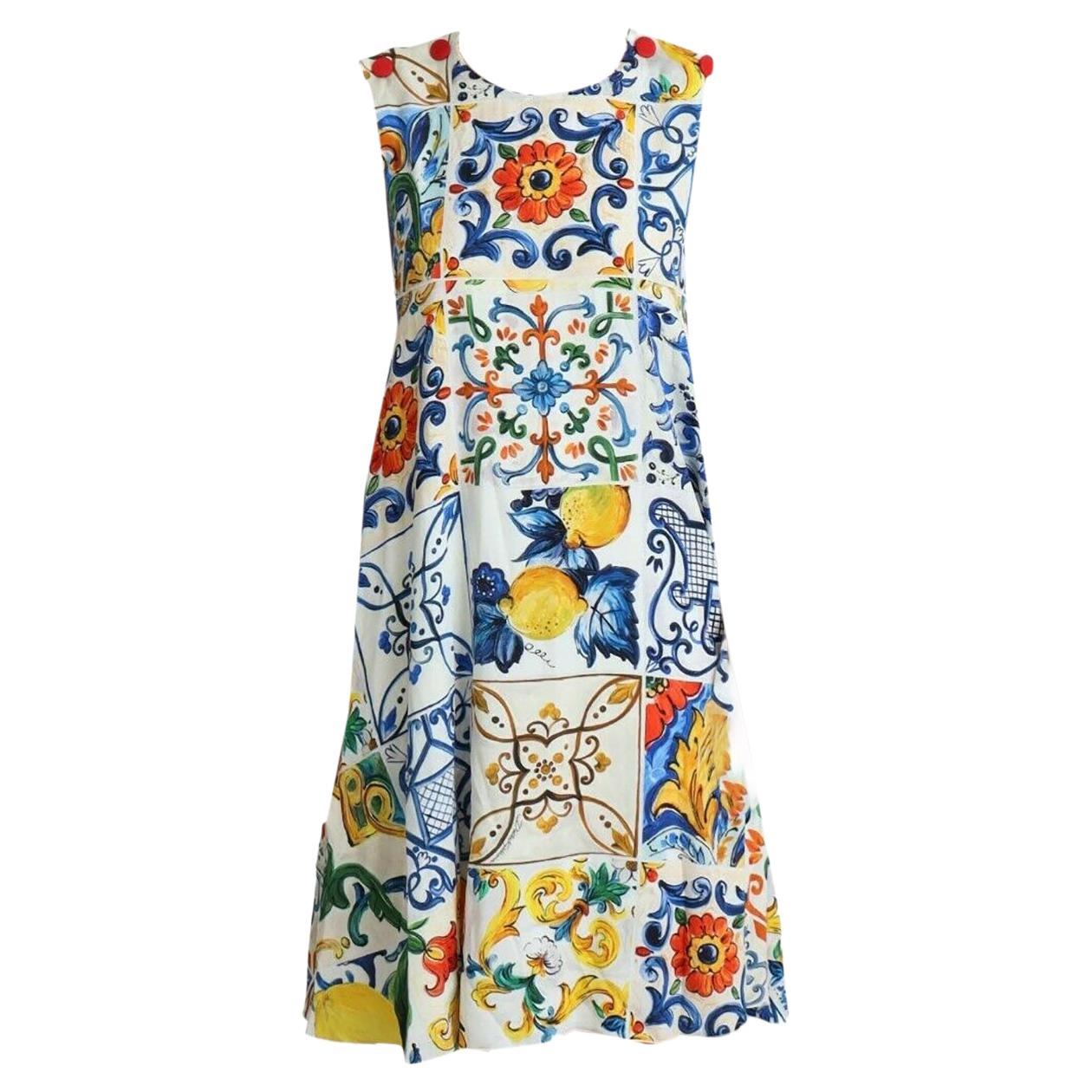 Dolce and Gabbana Multicolor Silk Floral Sicily Maiolica Midi Dress ...