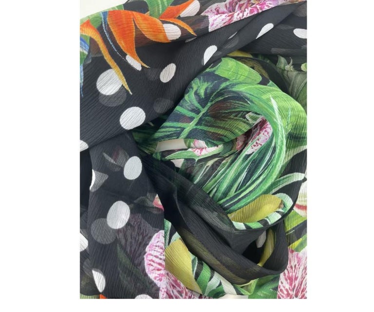Dolce and Gabbana Multicolor Silk Jungle Tropical Scarf Wrap Cover Up ...