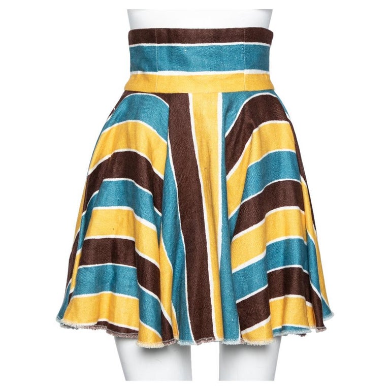 Dolce and Gabbana Multicolor Stripe Printed Linen Mini Skirt S For Sale ...
