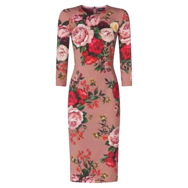 Dolce and Gabbana Multicolor Viscose Baroque Rose Flowers Midi Dress ...