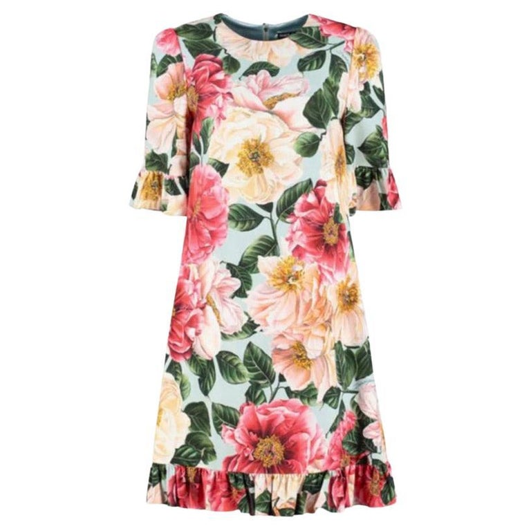 Dolce and Gabbana Multicolor Viscose Camelia Floral Mid-length Dress ...