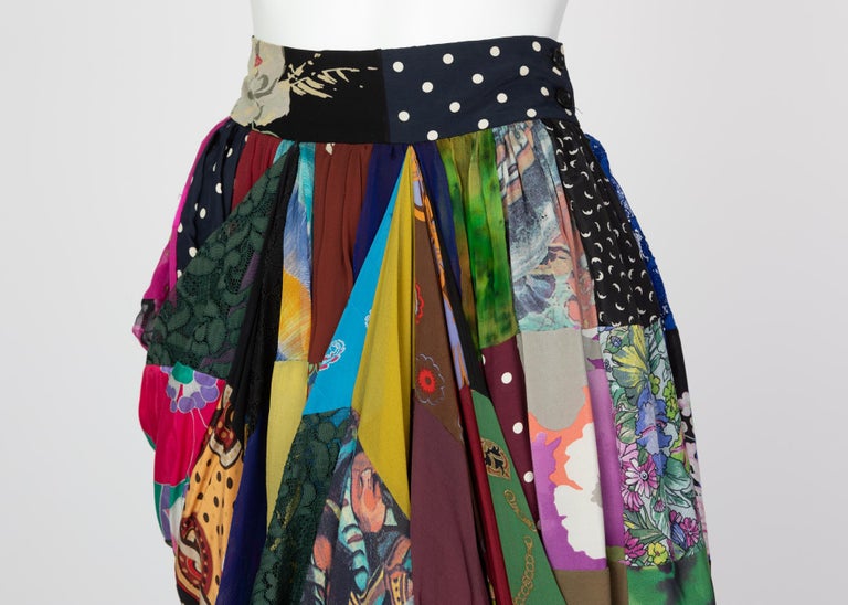 Dolce and Gabbana Multicolored Silk Patchwork Maxi Skirt, 1990s. at 1stDibs