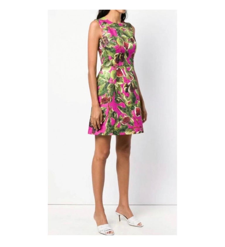 Dolce and Gabbana multicolour brocade Figs Printed mid-length dress For ...