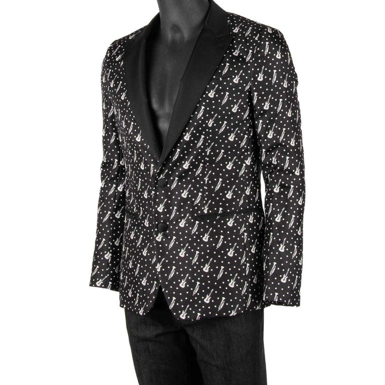 Dolce and Gabbana Music Instruments Printed Silk Tuxedo Blazer Black ...