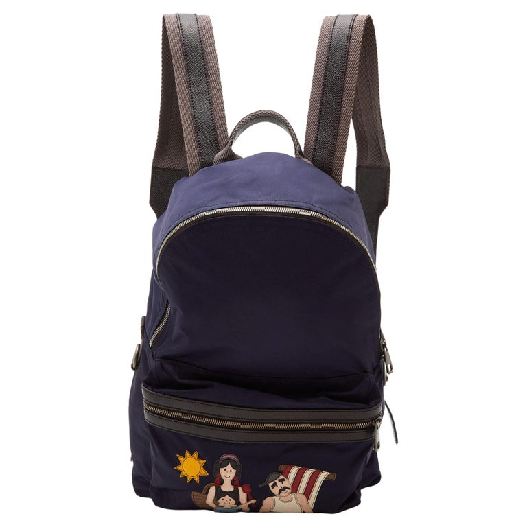 Dolce and Gabbana Marineblauer/brauner Rucksack aus Nylon und Leder mit ...