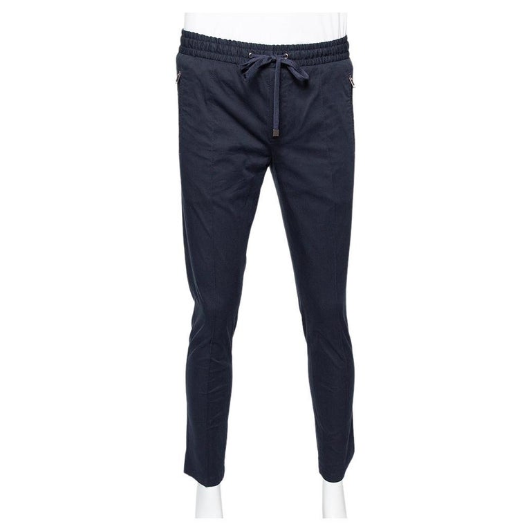 Dolce and Gabbana Navy Blue Cotton Track Pants S For Sale at 1stDibs
