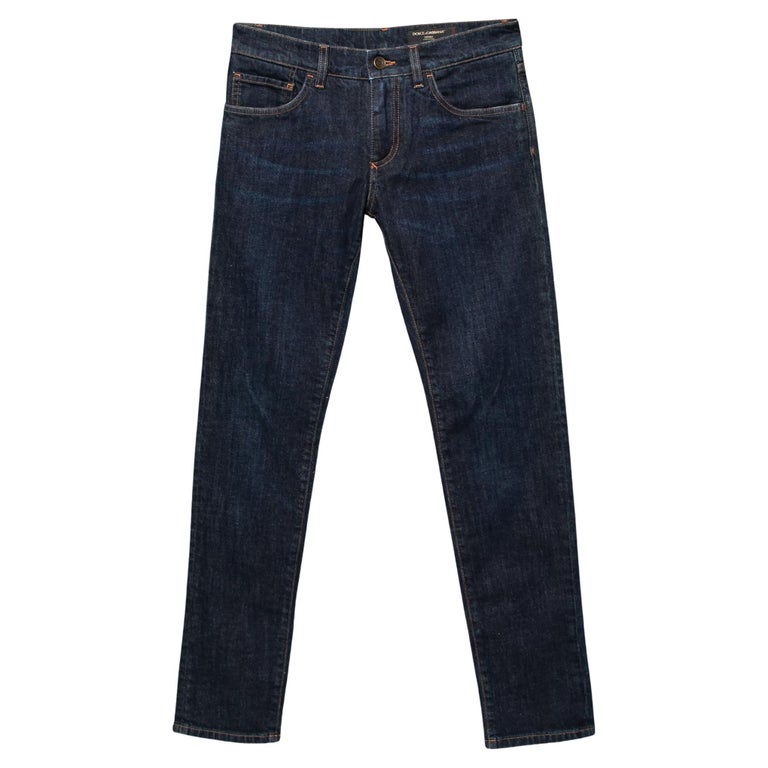 Dolce and Gabbana Navy Blue Denim Bee Embroidered Jeans S at 1stDibs