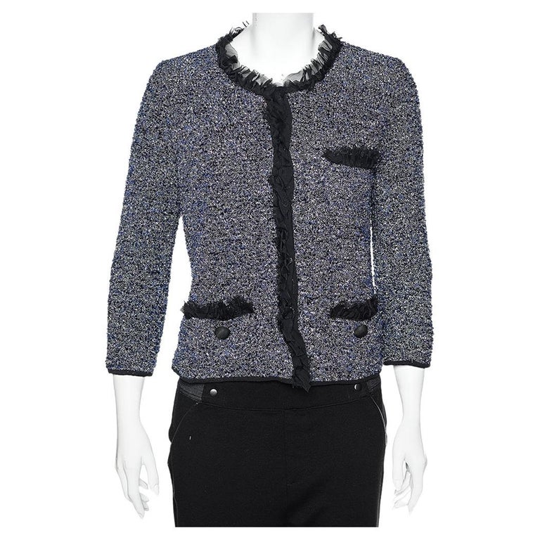 Dolce and Gabbana Navy Blue Lurex Tweed Button Front Jacket L For Sale ...