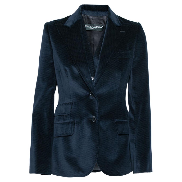 Dolce and Gabbana Navy Blue Patterned Velvet Waistcoat and Blazer Set S ...