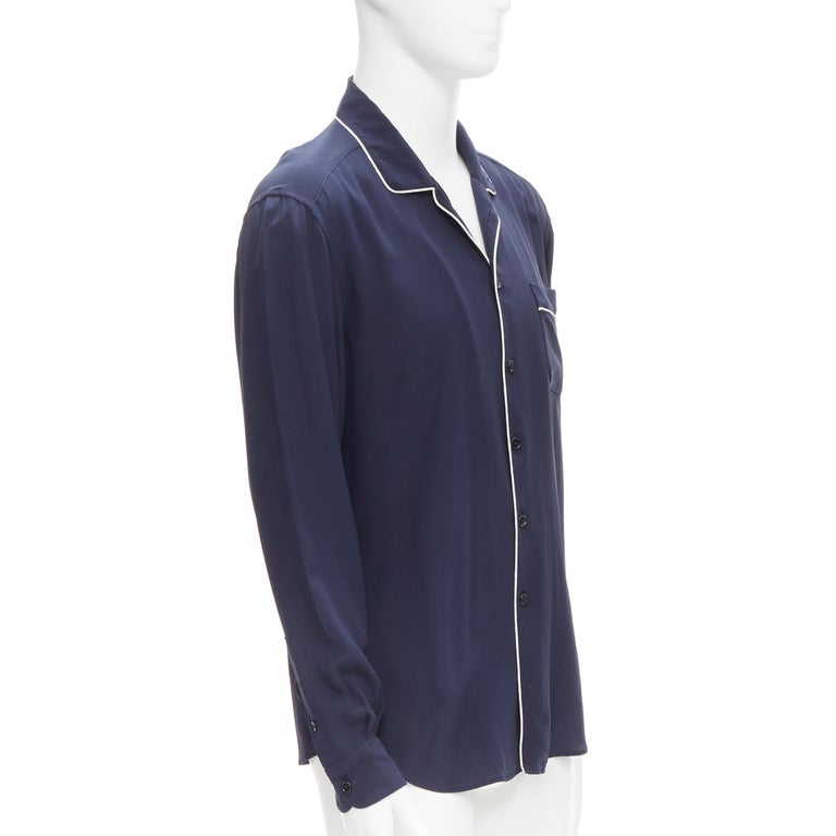 DOLCE GABBANA navy blue white piping casual pajama shirt S IT4 For Sale ...