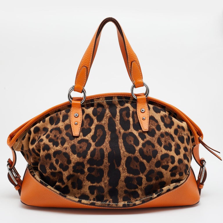 Dolce and Gabbana Orange/Brown Animal Print Canvas and Leather ...