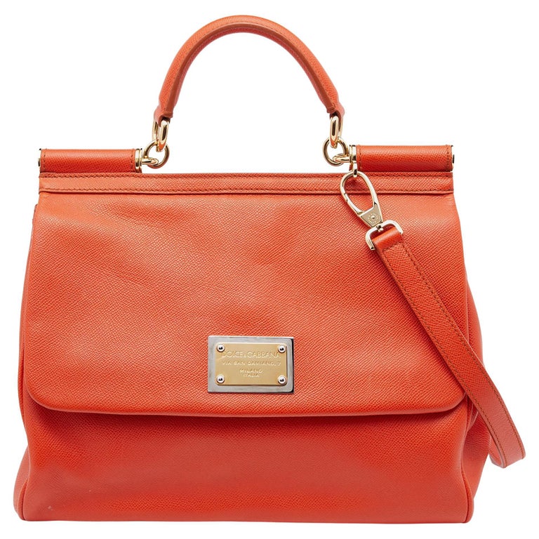 Dolce and Gabbana Orange Leather Miss Sicily Top Handle Bag For Sale at ...