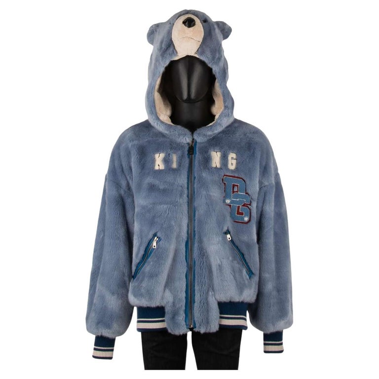 Dolce and Gabbana Oversize Fake Fur Jacket with Bear Hoody and DG Logo ...