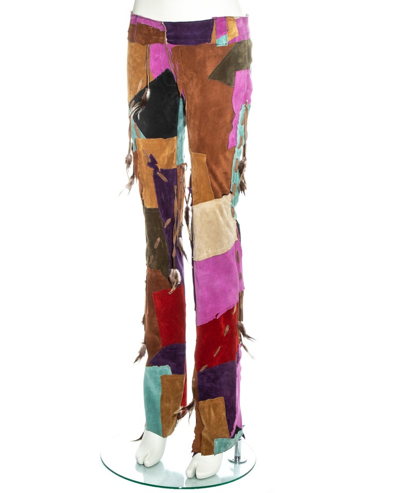 Dolce And Gabbana Patchwork Suede Feathered Pants Fw 2002 For Sale At
