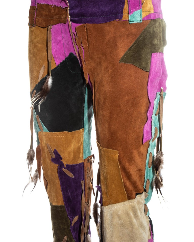 Dolce And Gabbana Patchwork Suede Feathered Pants Fw 2002 For Sale At