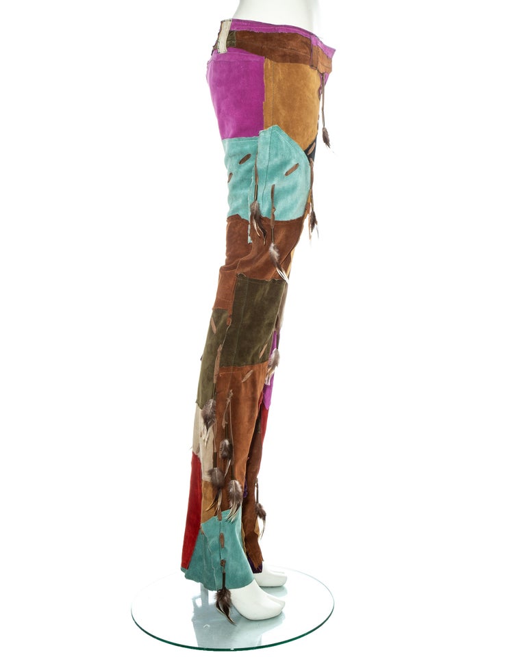 Dolce And Gabbana Patchwork Suede Feathered Pants Fw 2002 For Sale At
