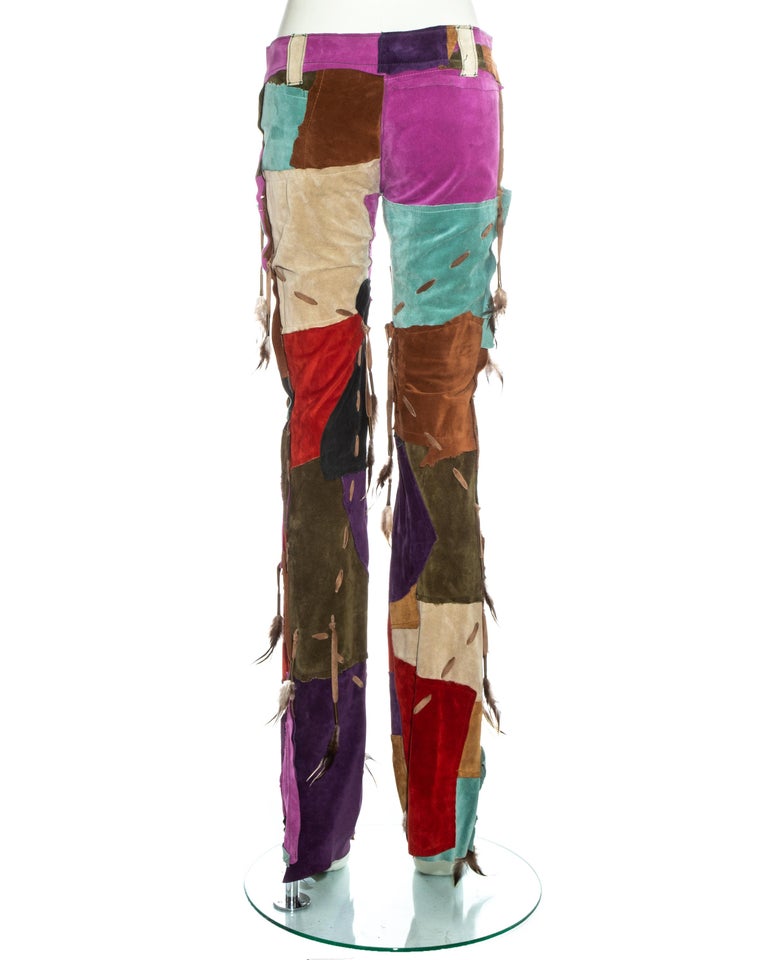 Dolce And Gabbana Patchwork Suede Feathered Pants Fw 2002 For Sale At