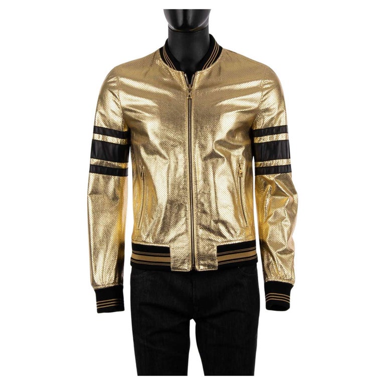 Dolce and Gabbana Perforated Leather Jacket Gold Black 46 For Sale at ...