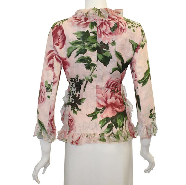 Dolce and Gabbana Pink Floral Print Fringe and Ruffle Jacket at 1stDibs ...