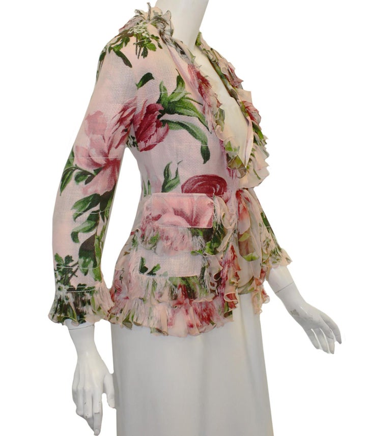 Dolce and Gabbana Pink Floral Print Fringe and Ruffle Jacket at 1stDibs ...