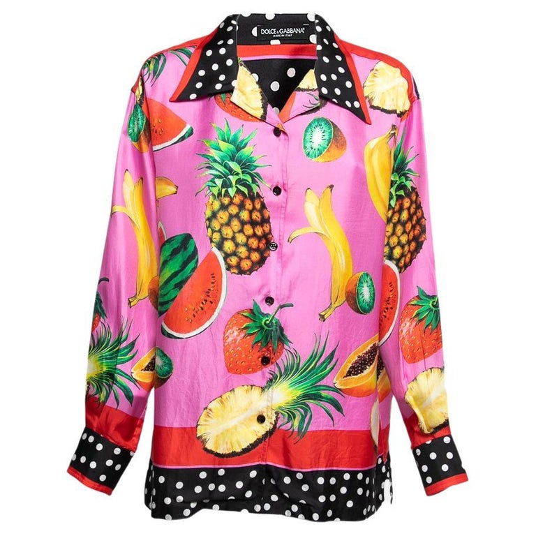 Dolce and Gabbana Pink Fruit Printed Silk Button Front Shirt M For Sale ...