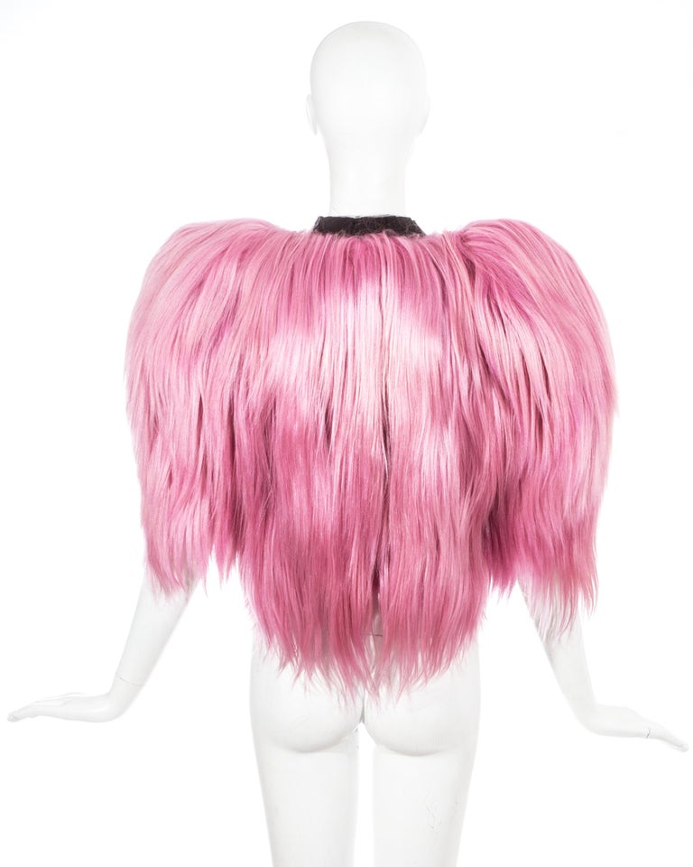 Dolce and Gabbana pink goat hair coat with exaggerated shoulders, fw ...