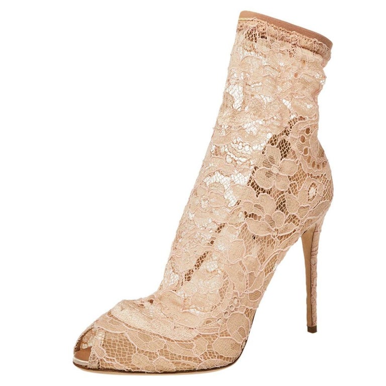Dolce and Gabbana Pink Lace Peep Toe Ankle Booties Size 36 at 1stDibs