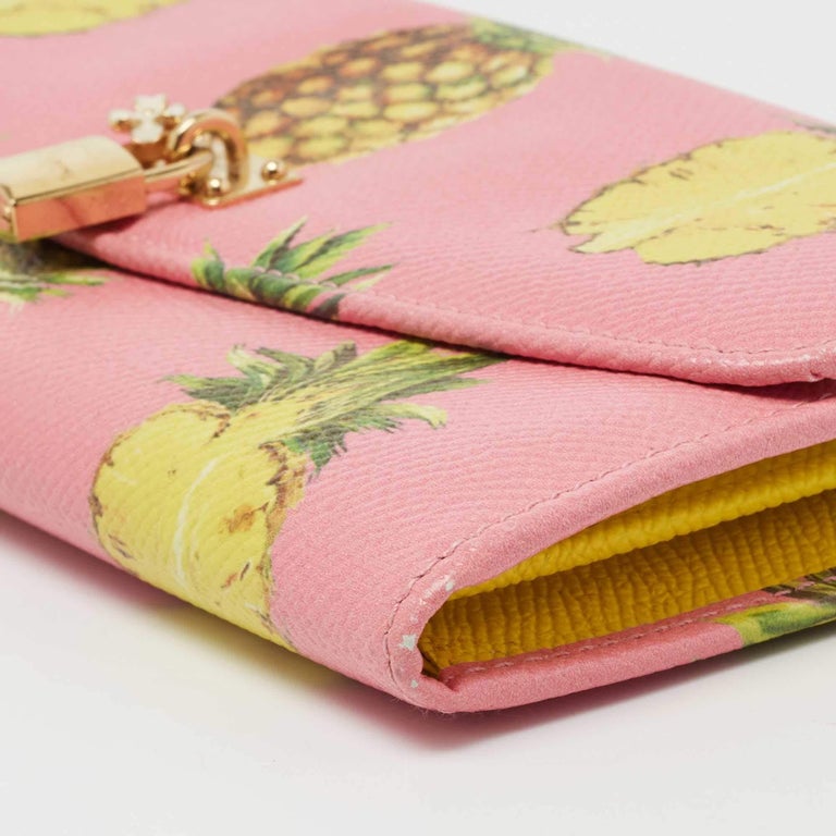 Dolce and Gabbana Pink Pineapple Print Leather Padlock Wallet For Sale ...