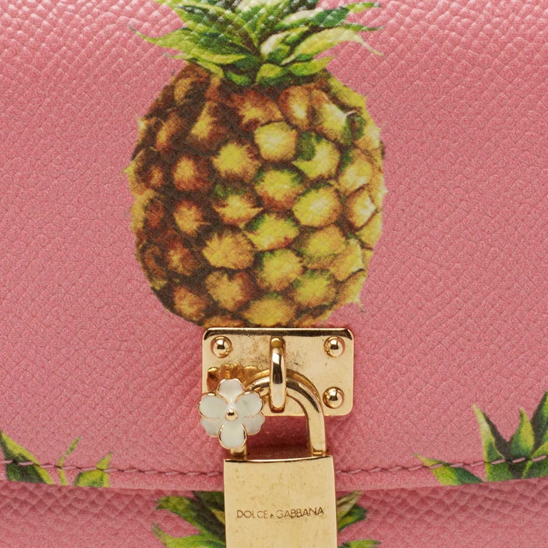 Dolce and Gabbana Pink Pineapple Print Leather Padlock Wallet For Sale ...